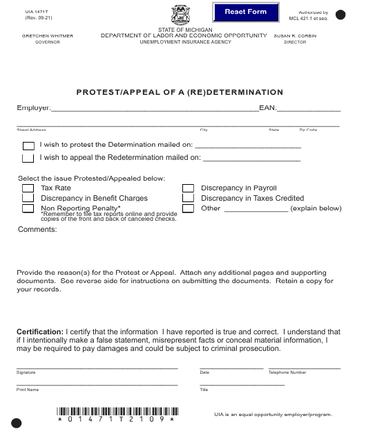 Form UIA1471T Download Printable PDF or Fill Online Protest/Appeal of a ...