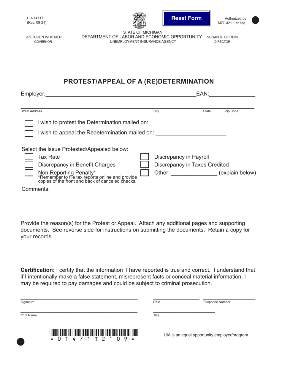 Form UIA1471T Download Printable PDF or Fill Online Protest/Appeal of a ...
