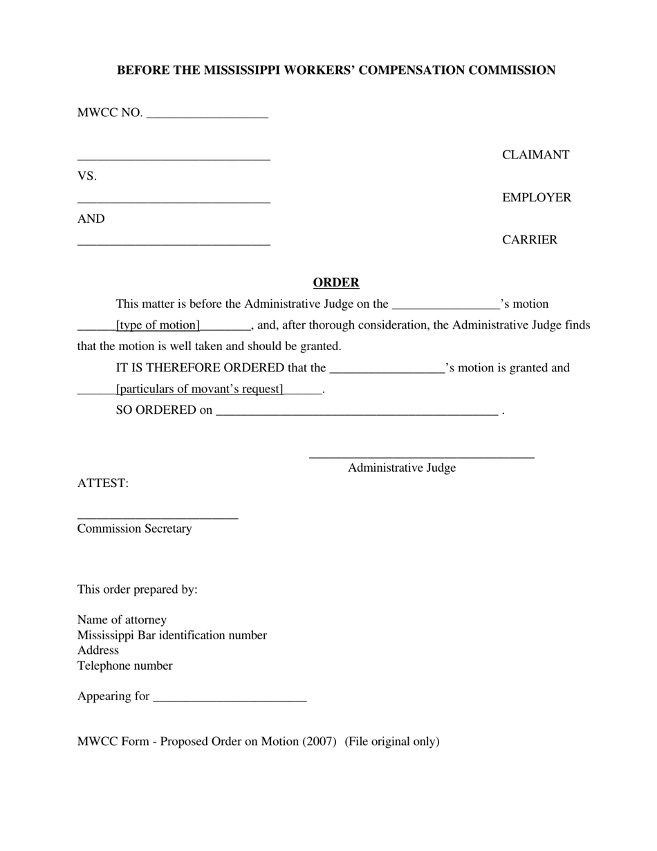 Mississippi Proposed Order on Motion - Fill Out, Sign Online and ...