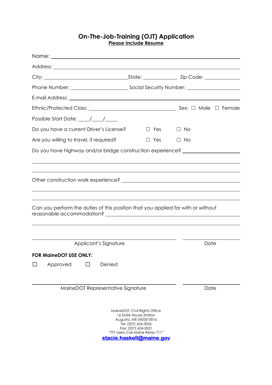Maine On-The-Job-Training (Ojt) Application - Fill Out, Sign Online and ...