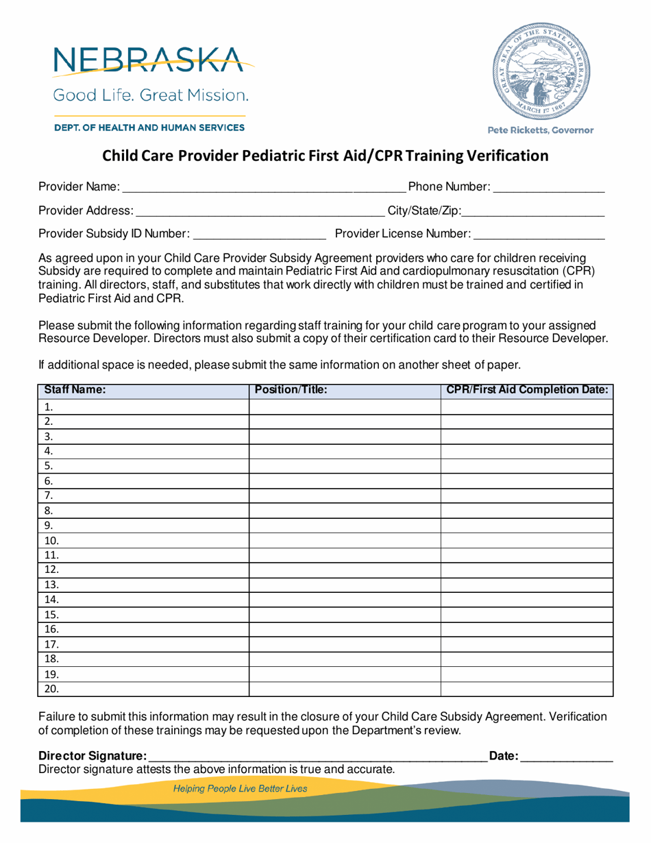 Nebraska Child Care Provider Pediatric First Aid/Cpr Training ...