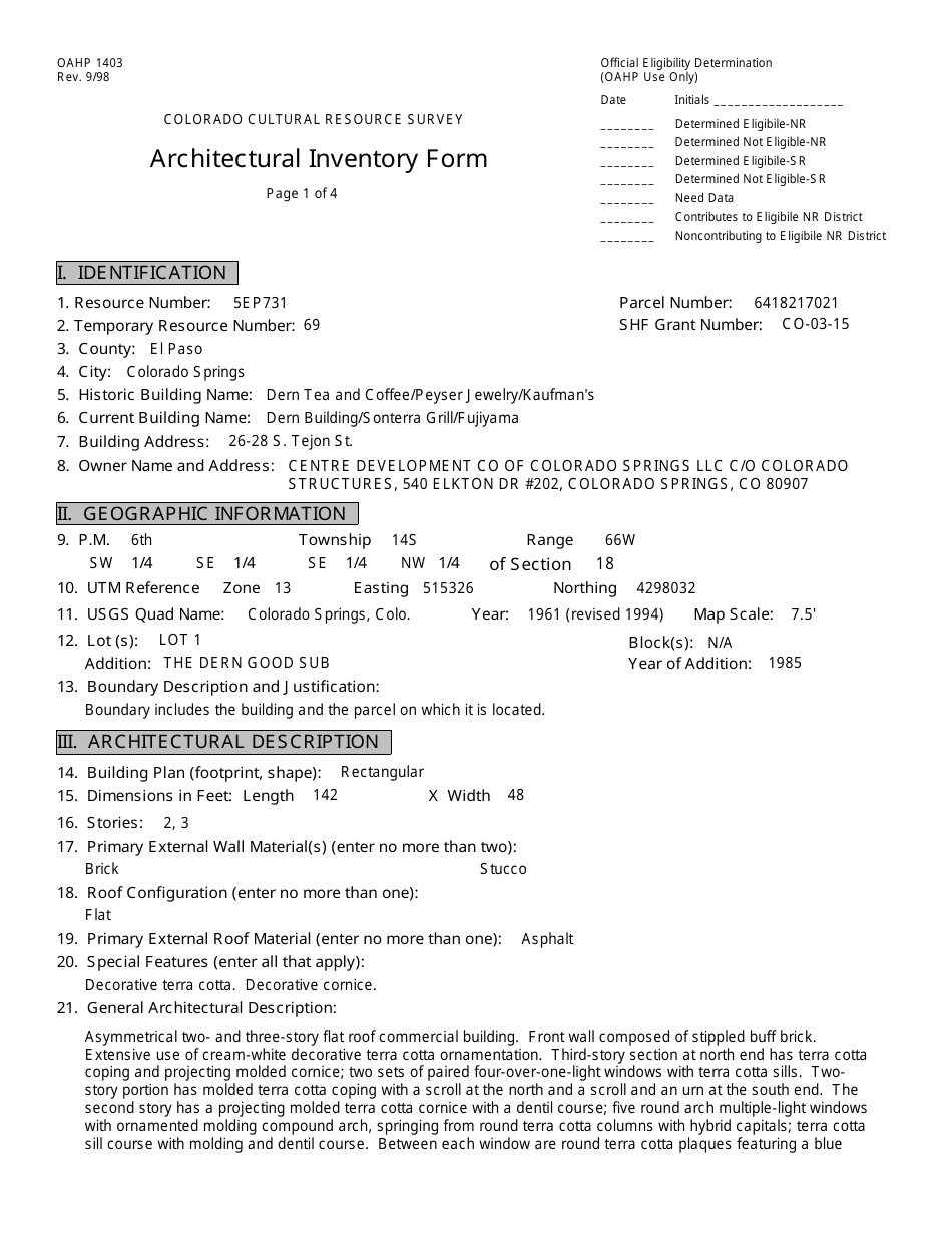 Form OAHP1403 - Fill Out, Sign Online and Download Printable PDF ...