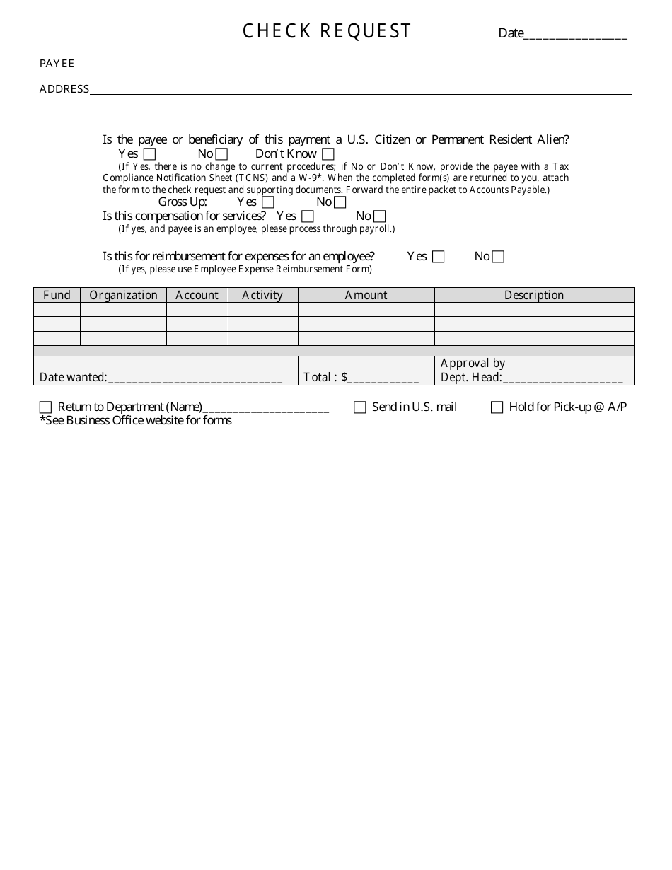 Check Request Template - Fill Out, Sign Online and Download PDF ...