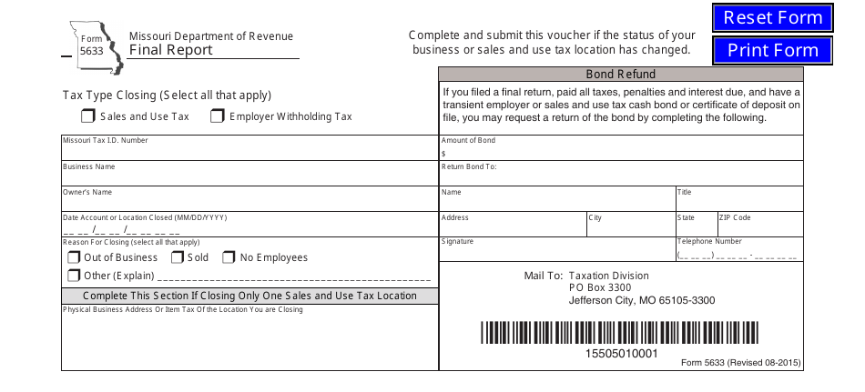 Form 5633 - Fill Out, Sign Online and Download Fillable PDF, Missouri ...