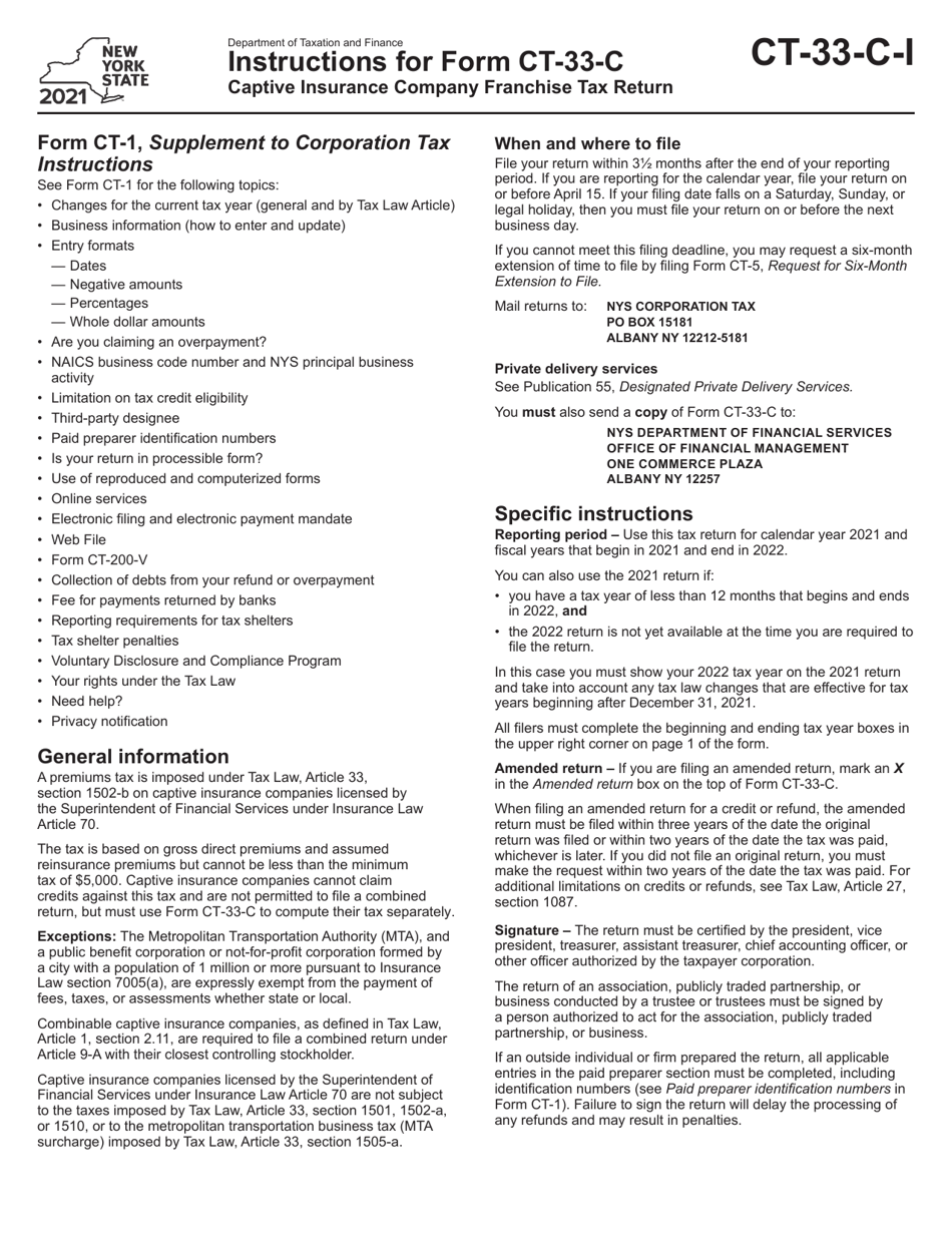 Download Instructions for Form CT-33-C Captive Insurance Company ...