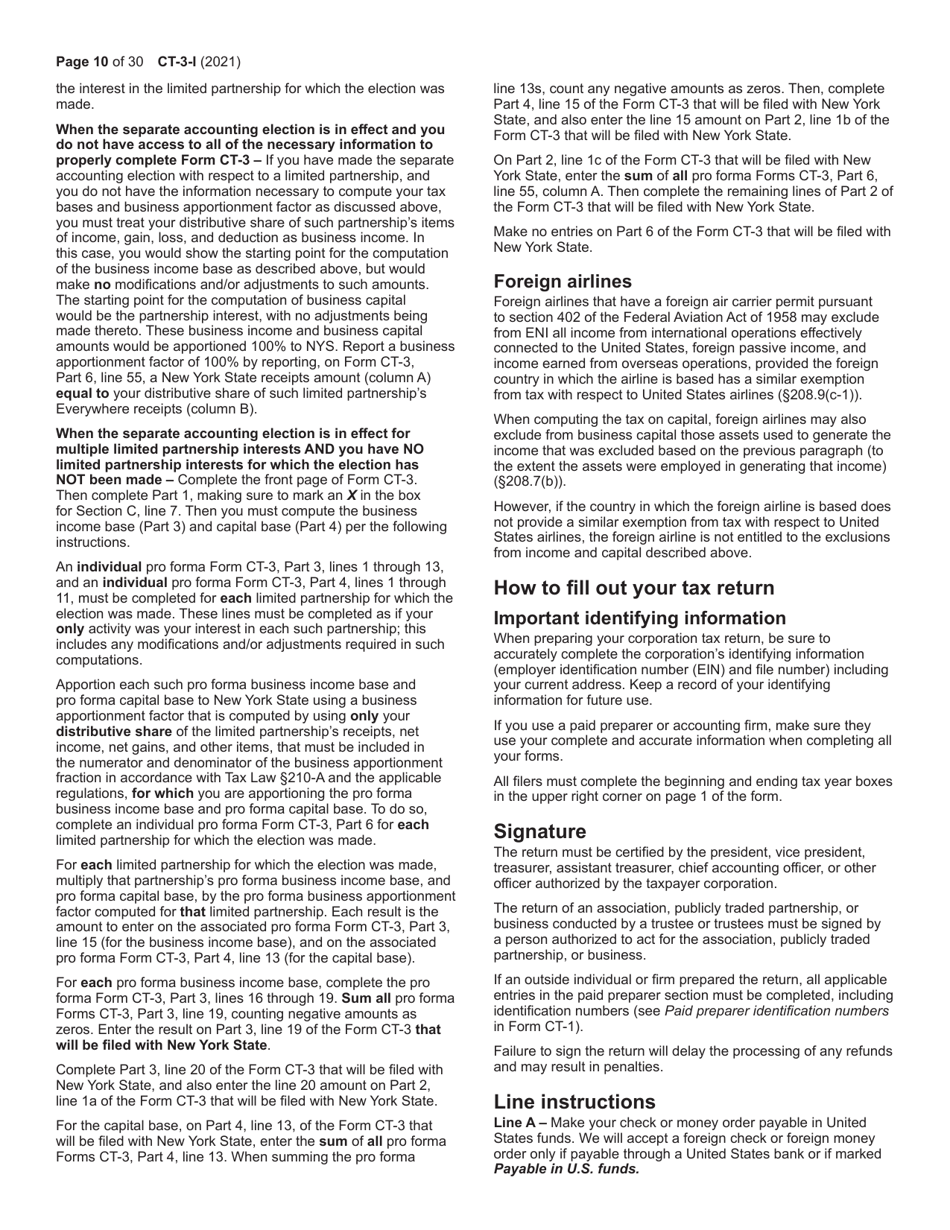 Download Instructions for Form CT-3 General Business Corporation ...