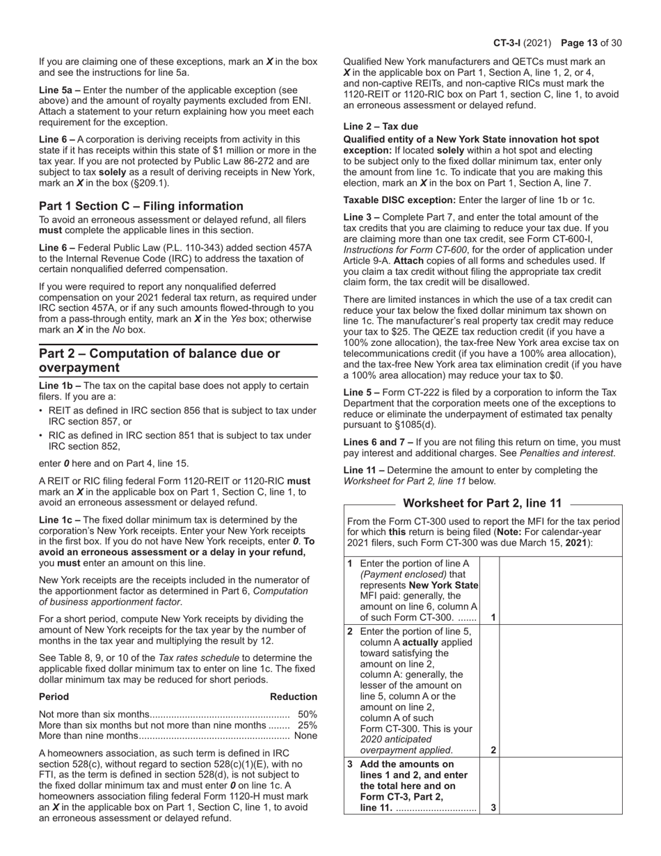 Download Instructions for Form CT-3 General Business Corporation ...