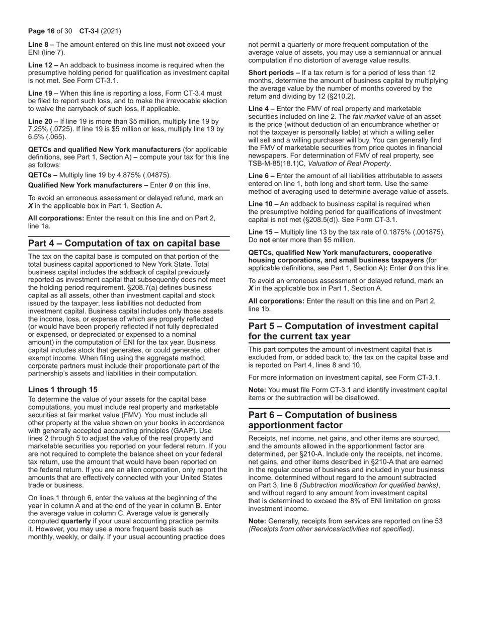 Download Instructions for Form CT-3 General Business Corporation ...