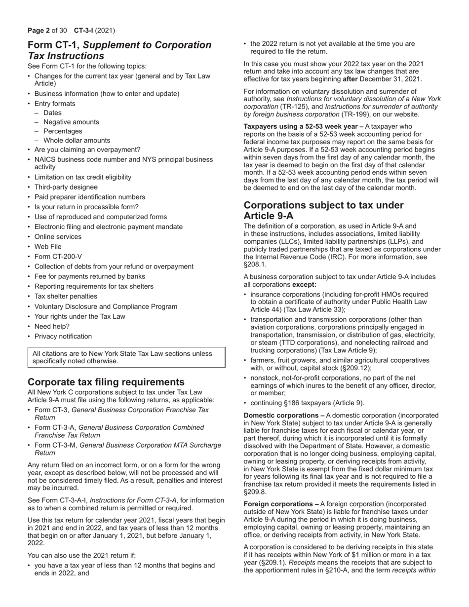 Download Instructions for Form CT-3 General Business Corporation ...