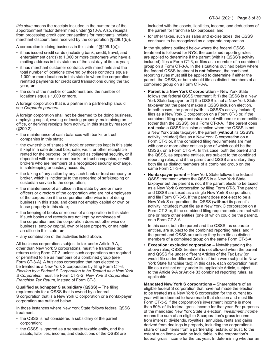 Download Instructions for Form CT-3 General Business Corporation ...