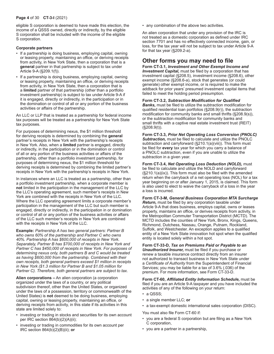 Download Instructions for Form CT-3 General Business Corporation ...