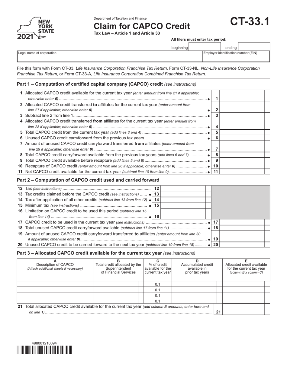 Form CT-33.1 - 2021 - Fill Out, Sign Online and Download Printable PDF ...