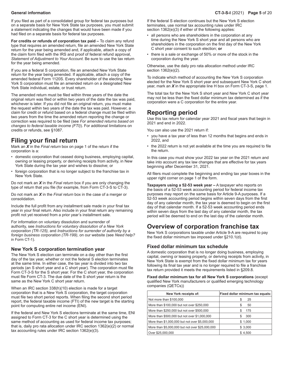 Download Instructions for Form CT-3-S New York S Corporation Franchise ...
