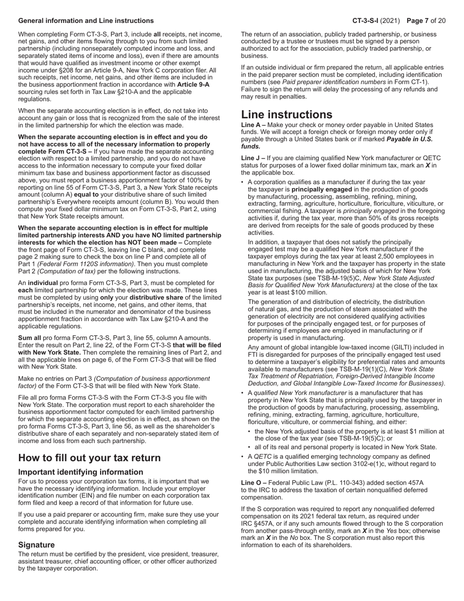 Download Instructions for Form CT-3-S New York S Corporation Franchise ...