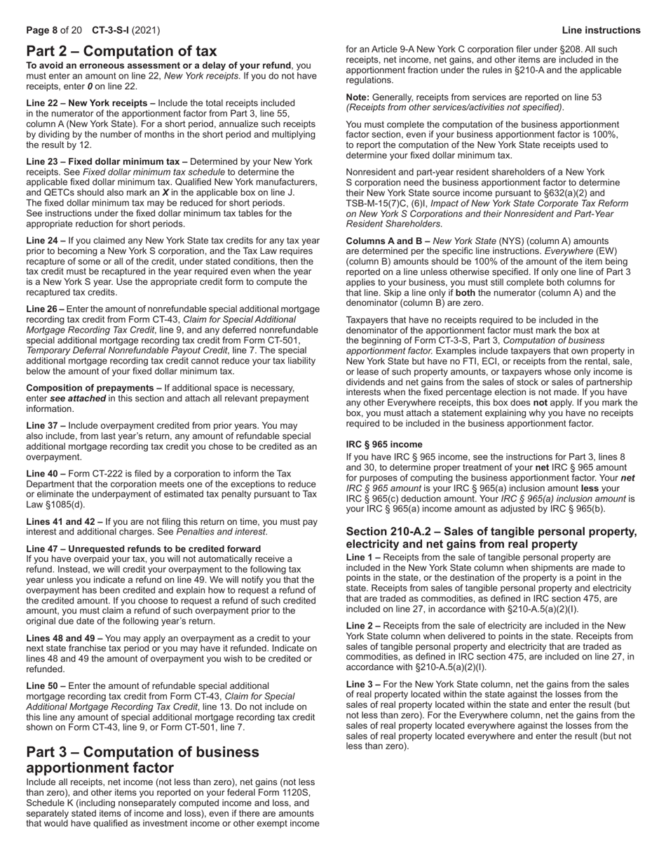 Download Instructions for Form CT-3-S New York S Corporation Franchise ...