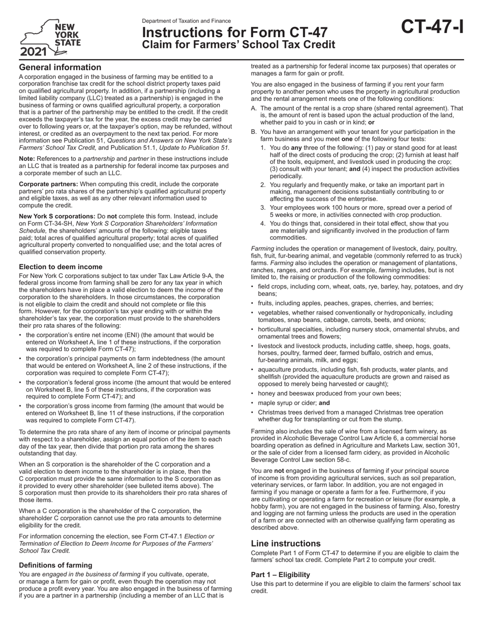 Download Instructions for Form CT-47 Claim for Farmers' School Tax ...