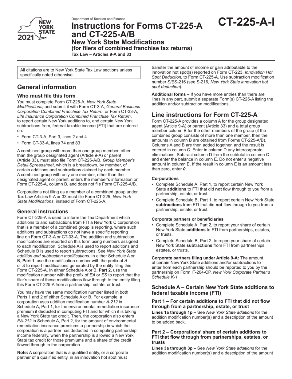 Download Instructions for Form CT-225-A, CT-225-A/B PDF, 2021 ...