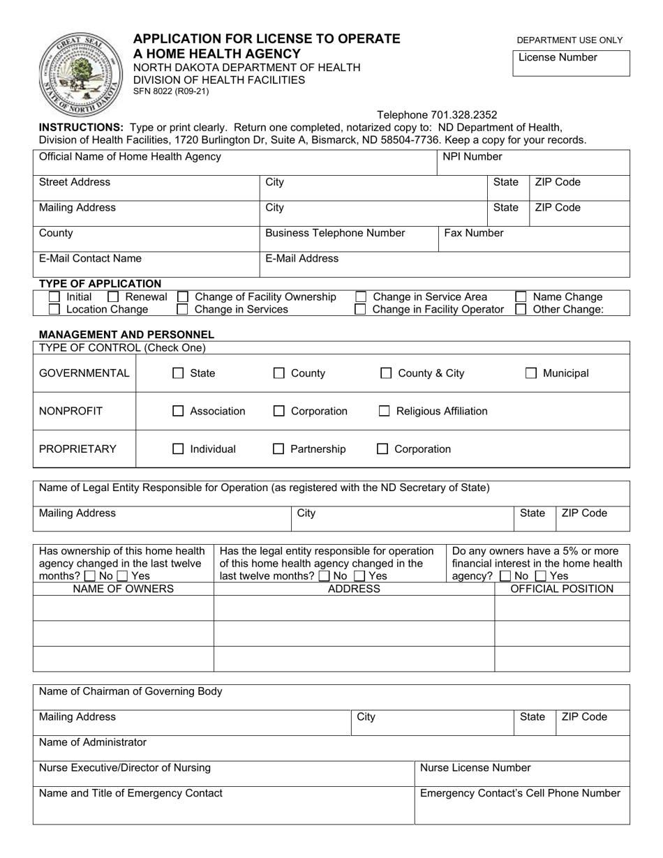 Form SFN8022 Download Fillable PDF or Fill Online Application for ...