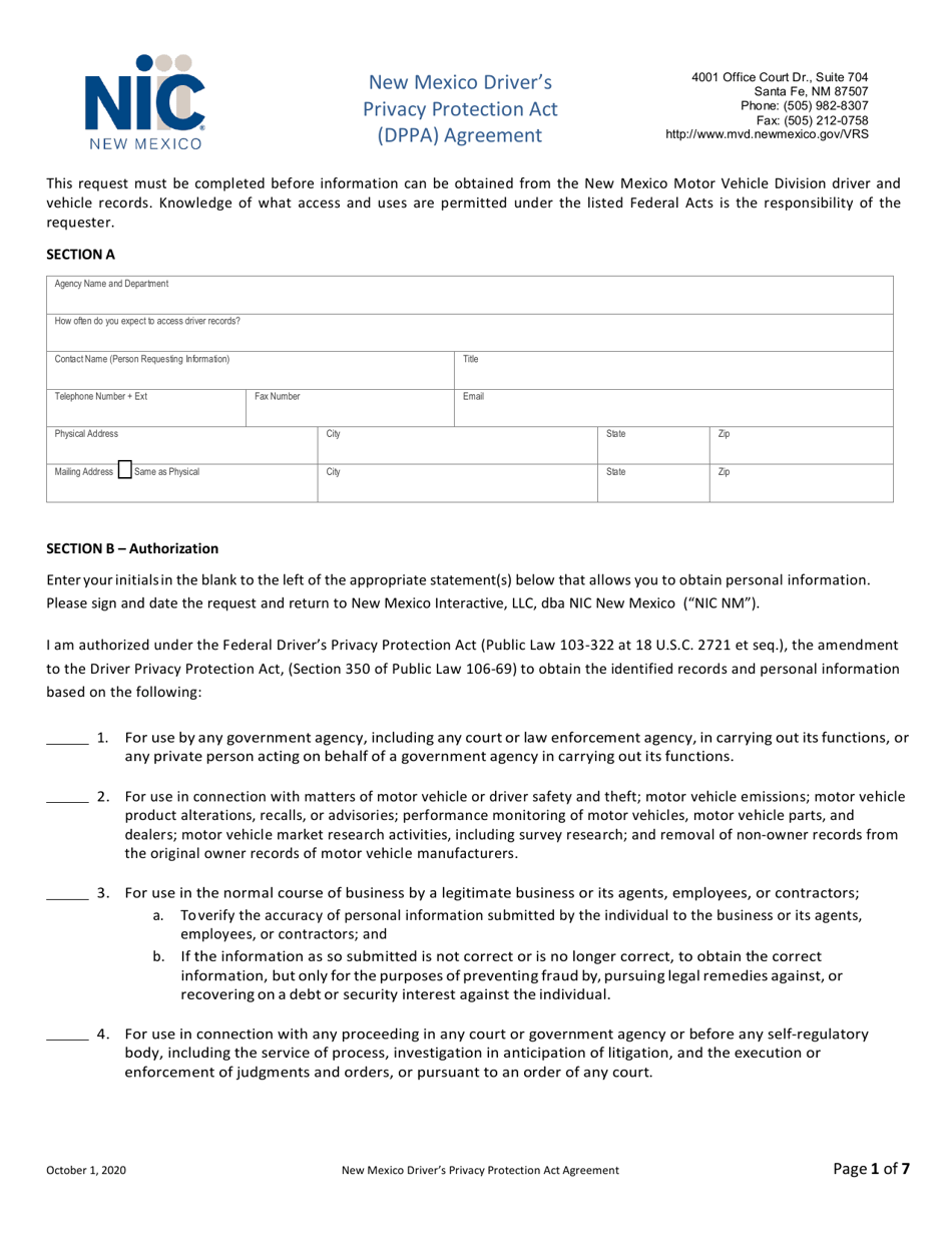 New Mexico New Mexico Driver's Privacy Protection Act (Dppa) Agreement ...