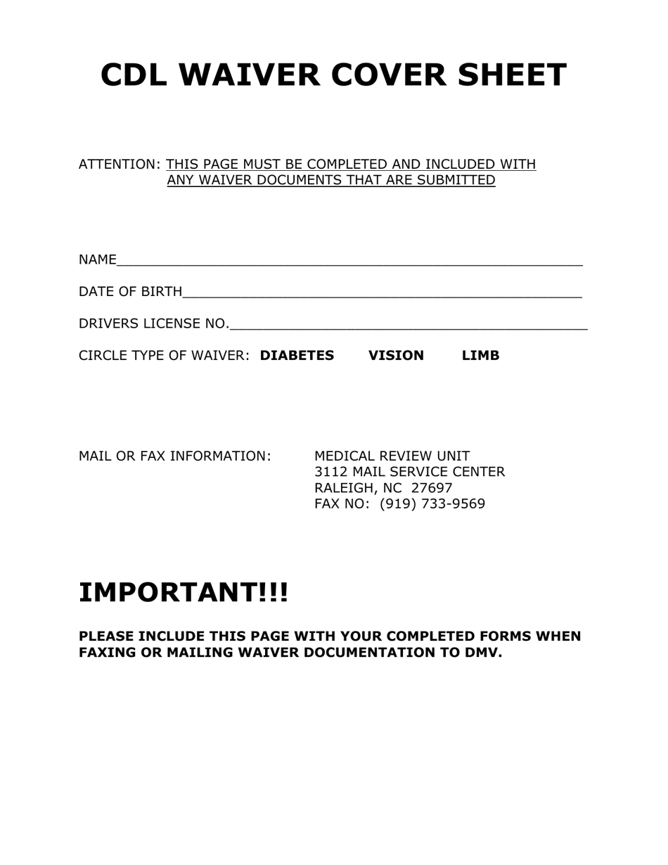 North Carolina Cdl Waiver Cover Sheet - Fill Out, Sign Online and ...