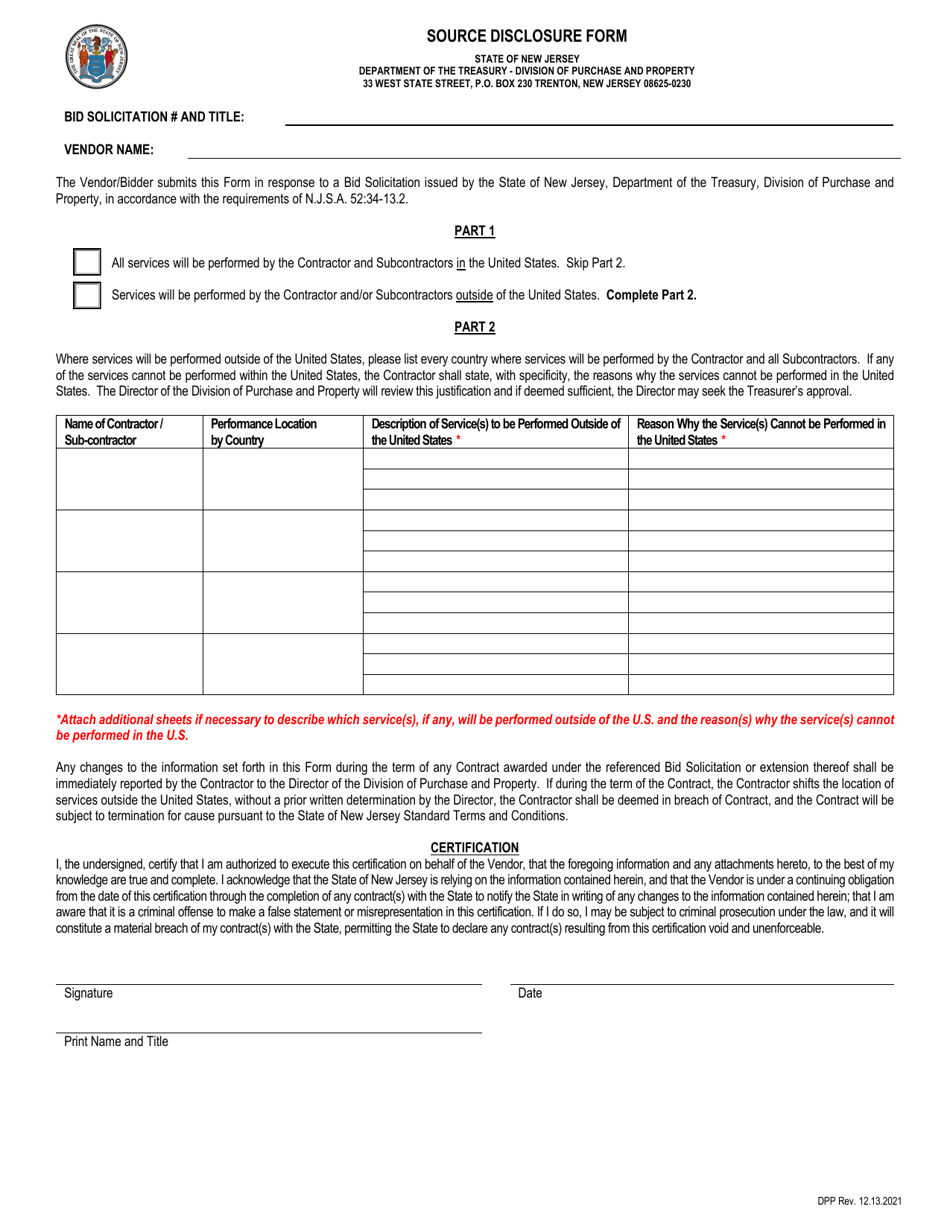 New Jersey Source Disclosure Form Download Fillable PDF 2018 — 2024 ...