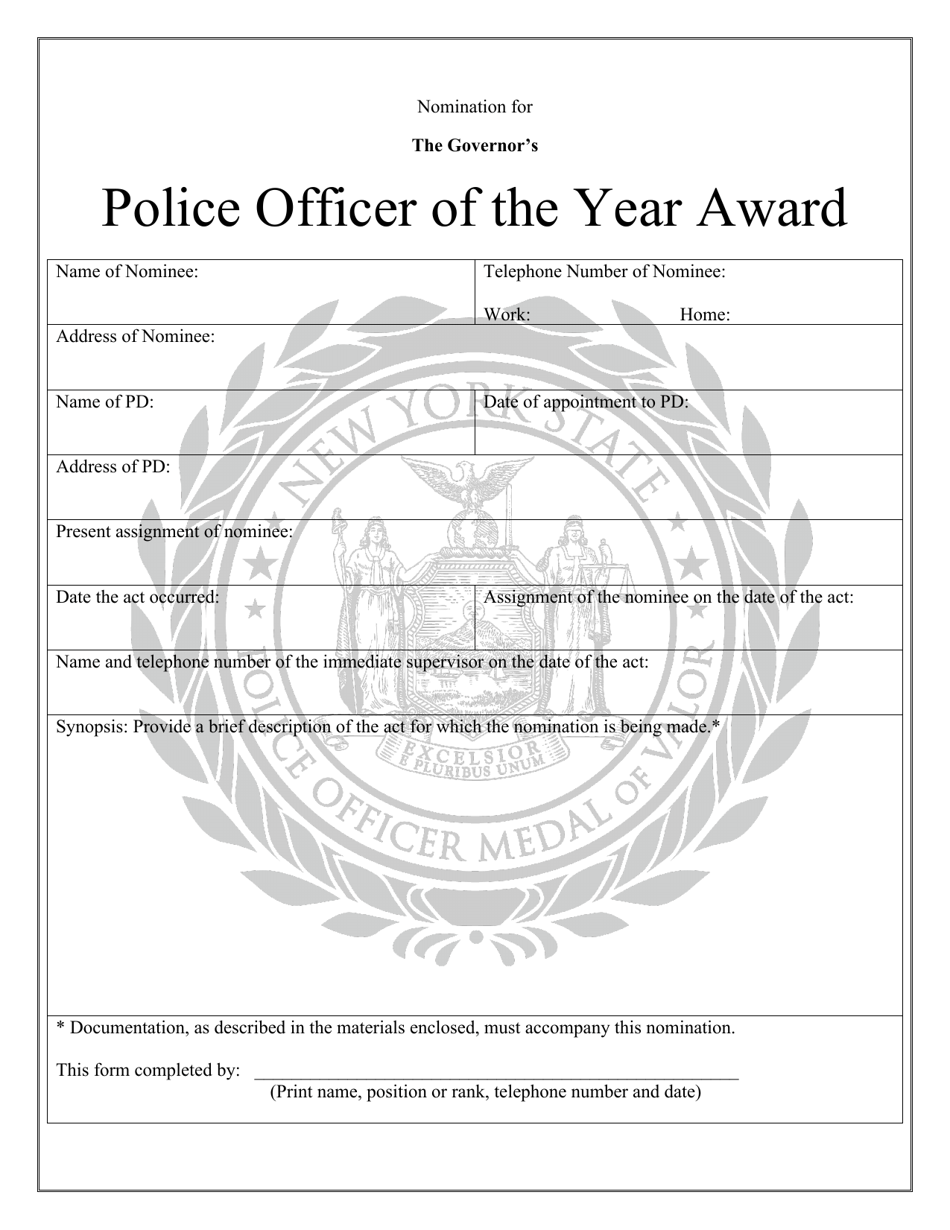 New York Police Officer of the Year Award Nomination Form - Fill Out ...