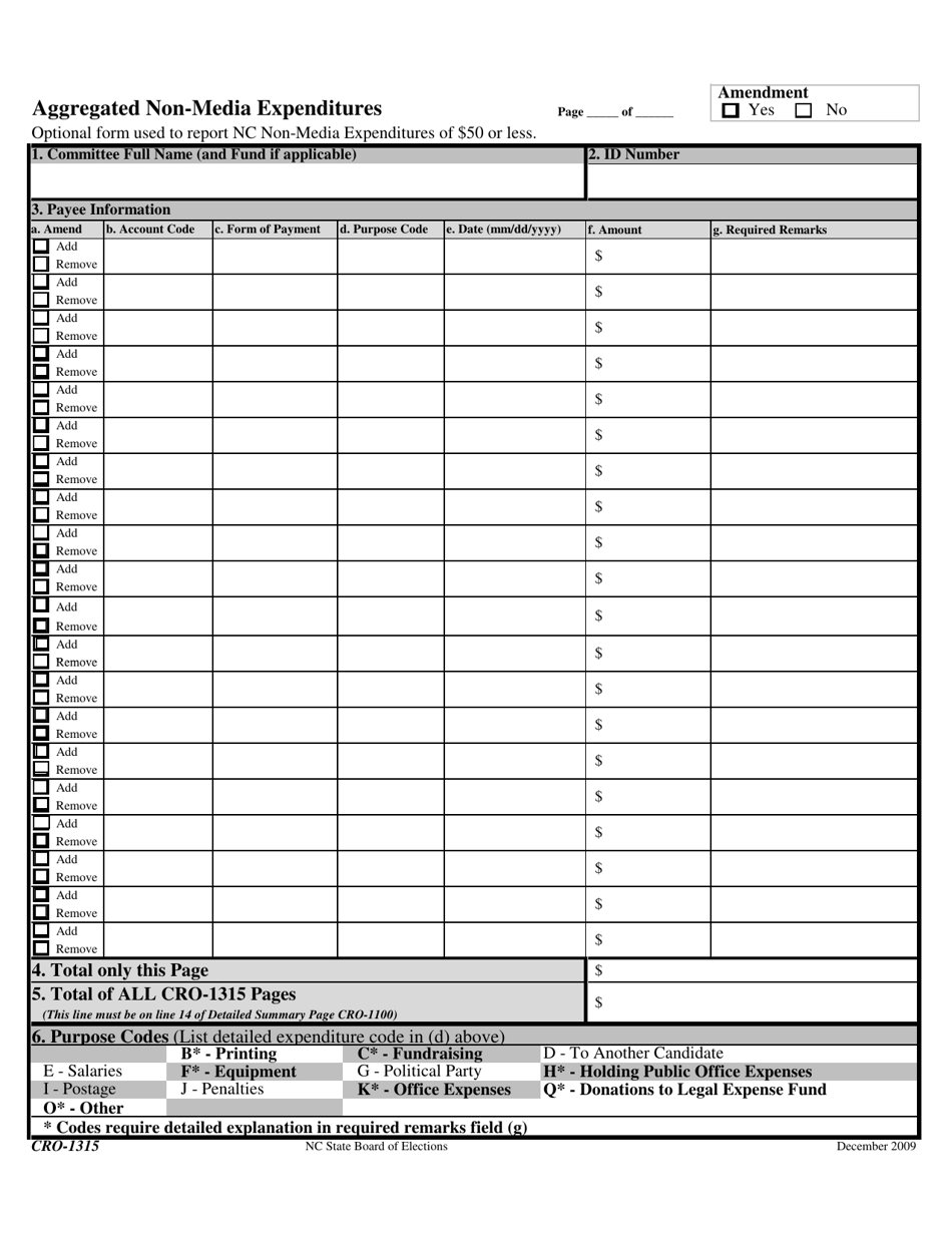 Form CRO-1315 - Fill Out, Sign Online and Download Fillable PDF, North ...