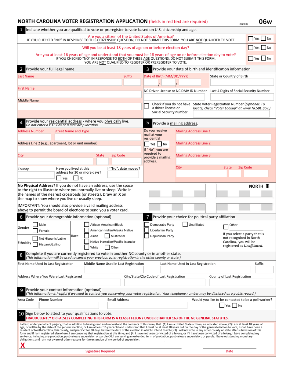Form 06W Download Fillable PDF or Fill Online North Carolina Voter ...