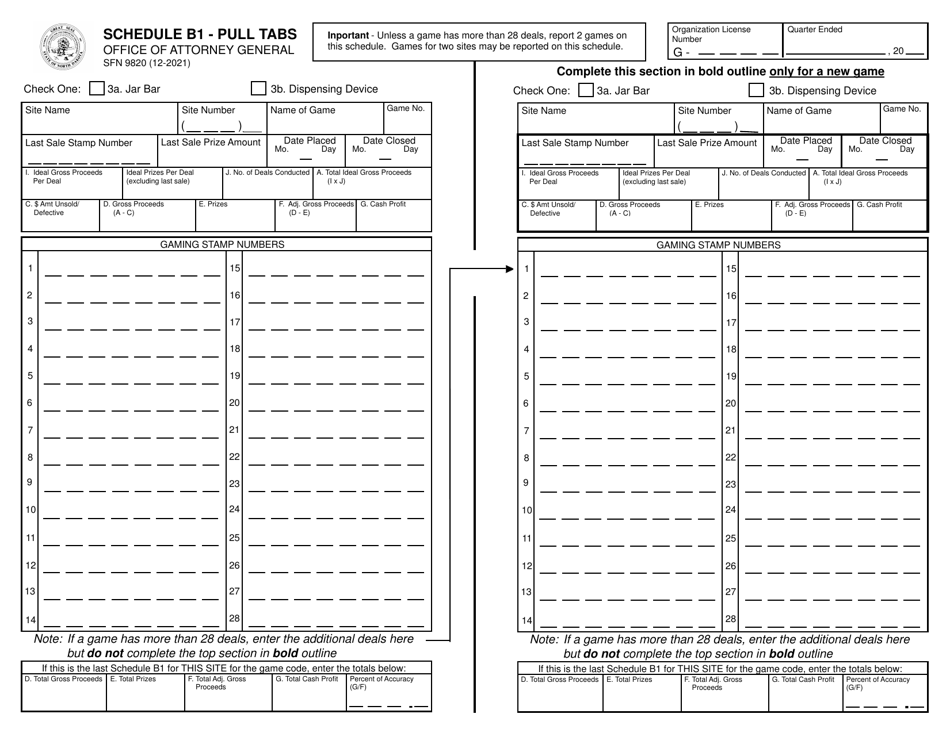 Form SFN9820 Schedule B1 Download Fillable PDF or Fill Online Pull Tabs ...
