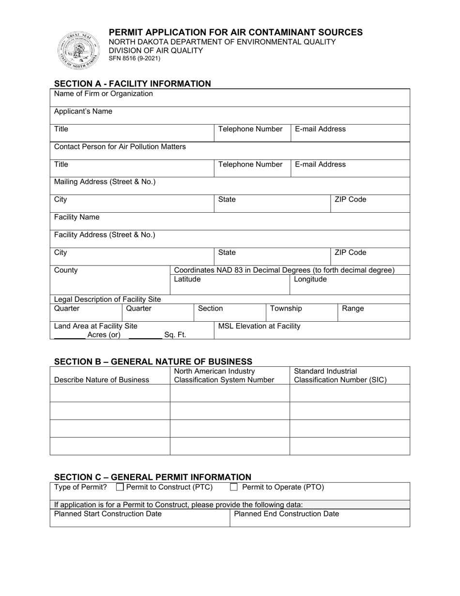 Form SFN8516 Download Fillable PDF or Fill Online Permit Application ...