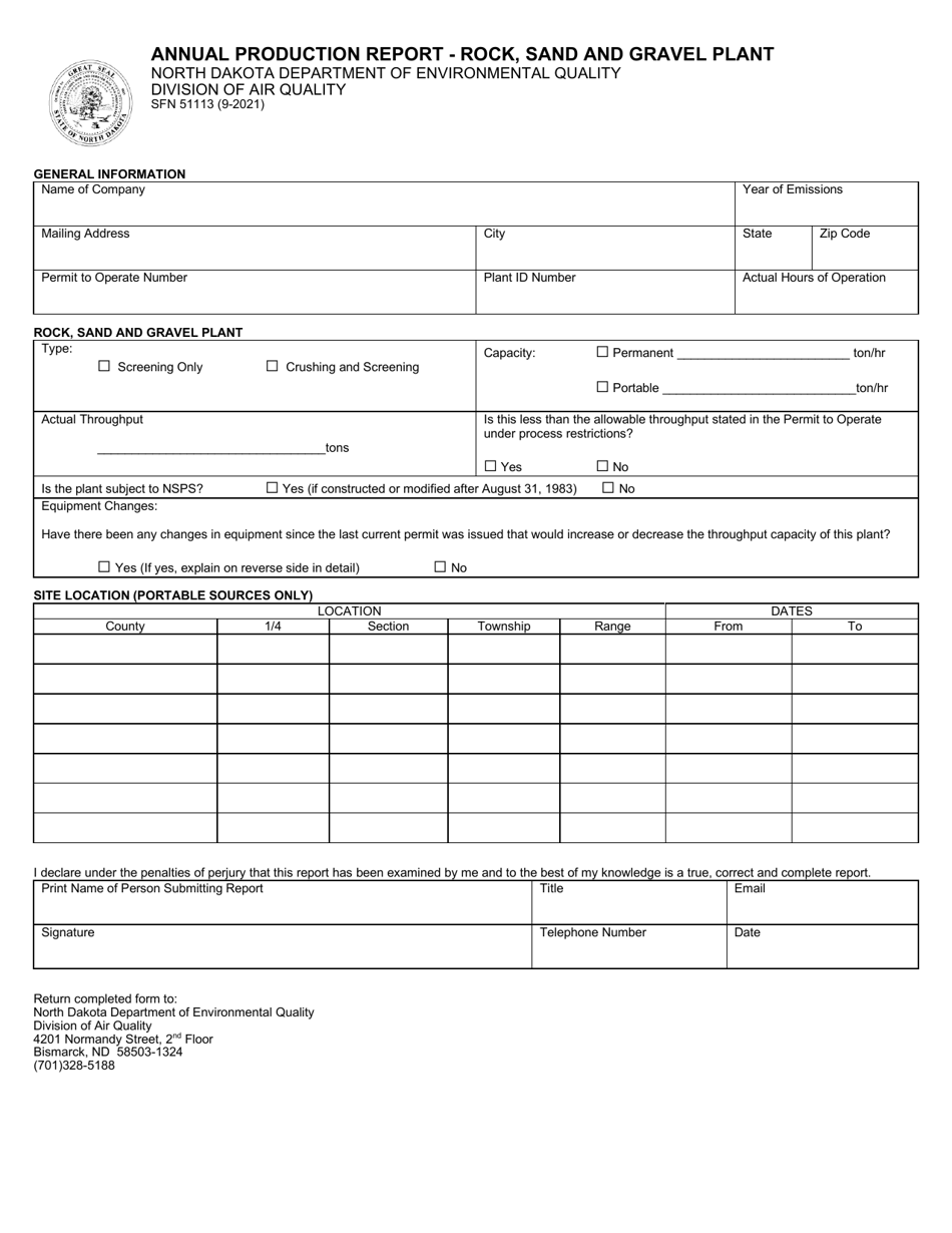 Form SFN51113 Download Fillable PDF or Fill Online Annual Production ...