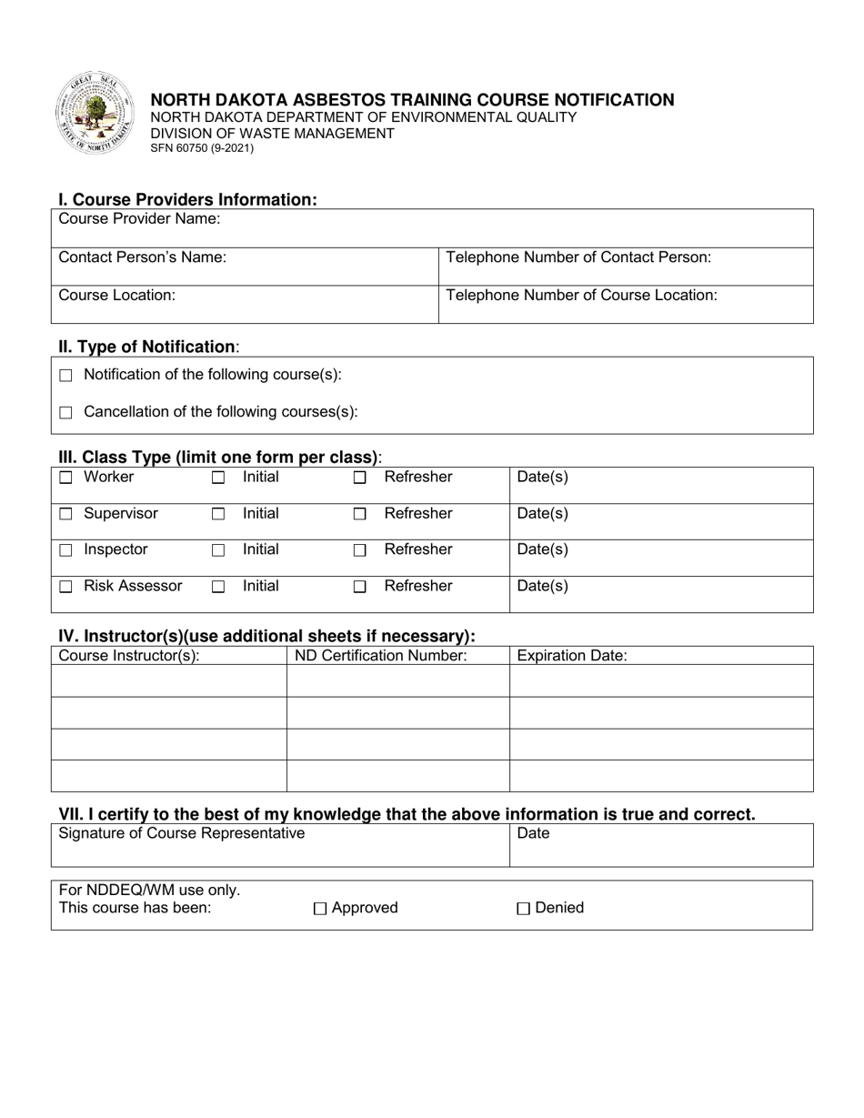 Form SFN60750 Download Printable PDF or Fill Online North Dakota ...