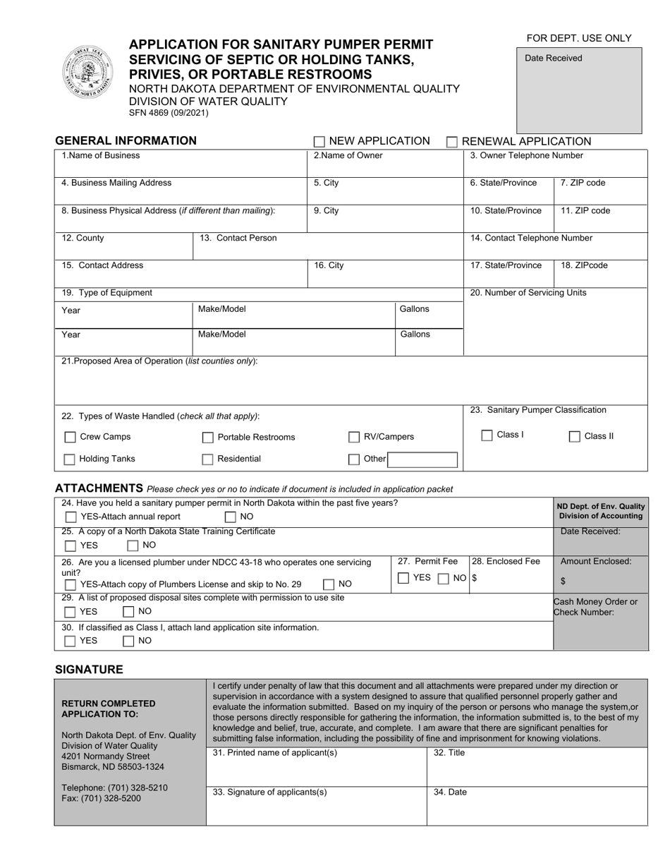 Form SFN4869 Download Fillable PDF or Fill Online Application for ...