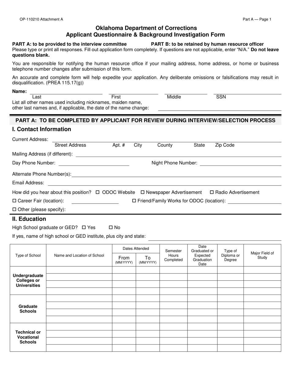Form OP-110210 Attachment A Download Printable PDF or Fill Online ...