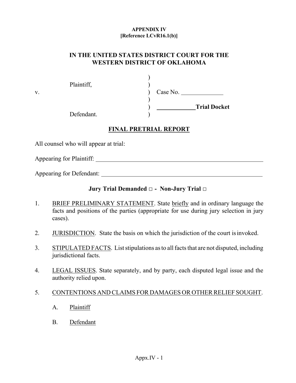 Oklahoma Final Pretrial Report - Fill Out, Sign Online and Download PDF ...