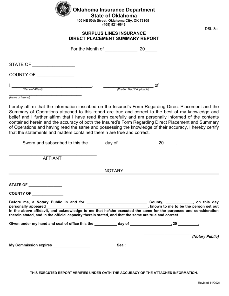 Form DSL-3A Download Fillable PDF or Fill Online Surplus Lines ...