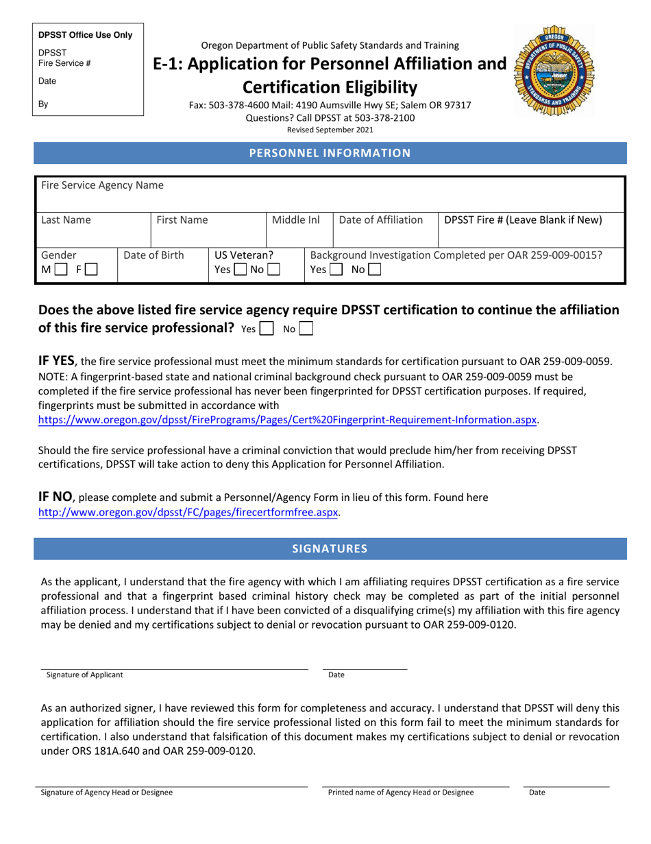 Form E-1 - Fill Out, Sign Online and Download Fillable PDF, Oregon ...