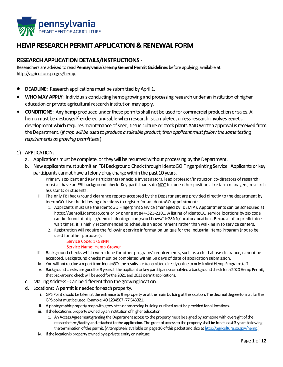 Pennsylvania Hemp Research Permit Application - Fill Out, Sign Online ...