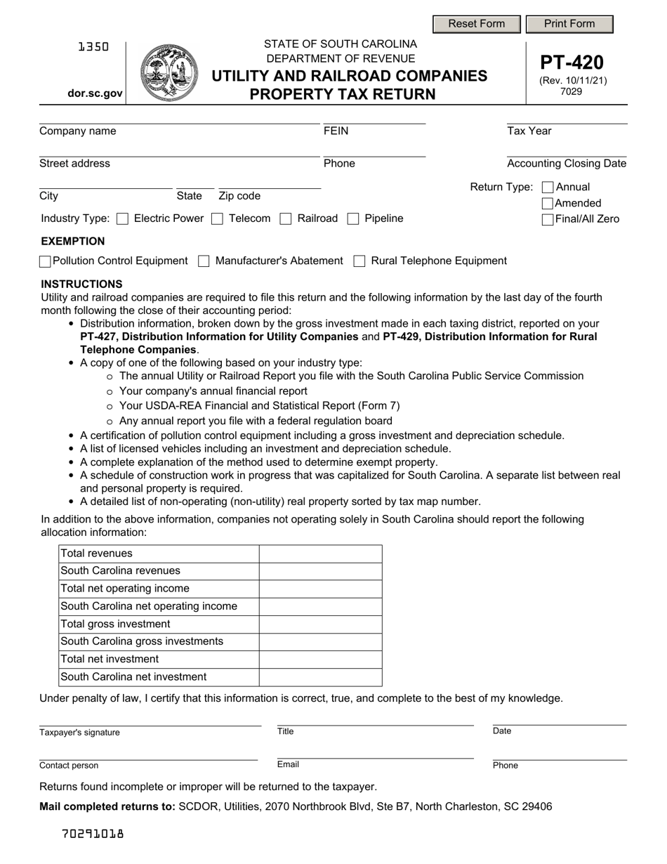 Form PT-420 Download Fillable PDF or Fill Online Utility and Railroad ...