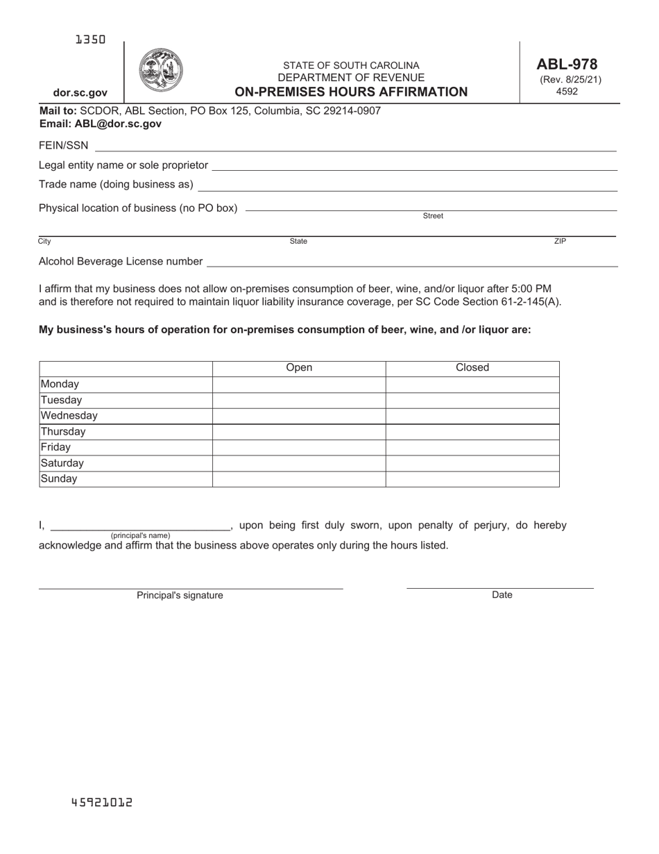 Form ABL-978 Download Printable PDF or Fill Online On-Premises Hours ...