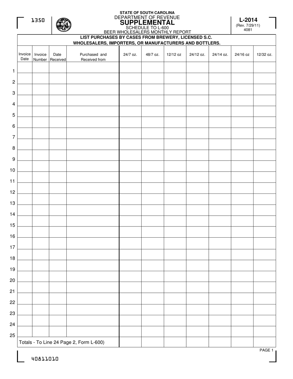 Form L-2014 - Fill Out, Sign Online and Download Printable PDF, South ...