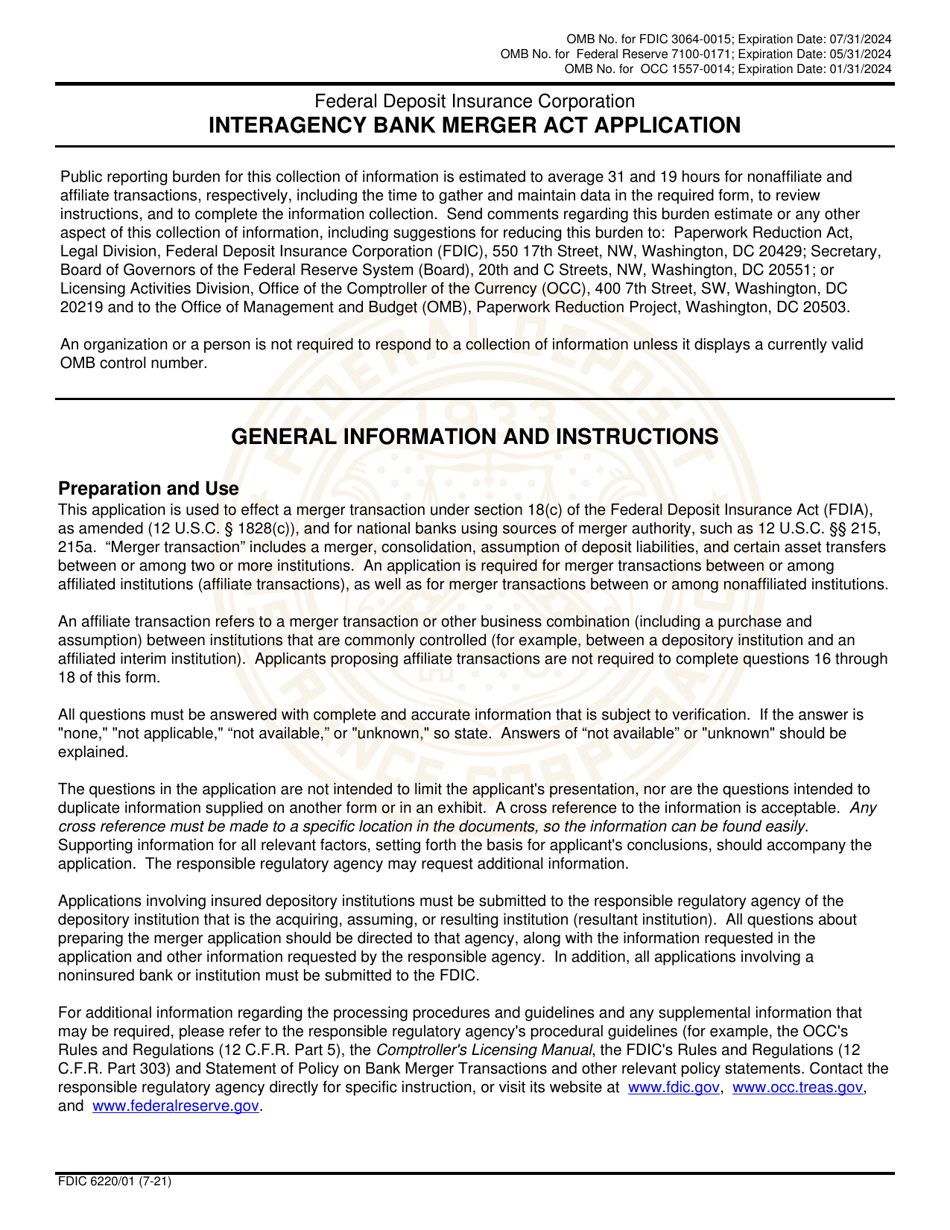 FDIC Form 6220/01 Download Fillable PDF or Fill Online Interagency Bank ...