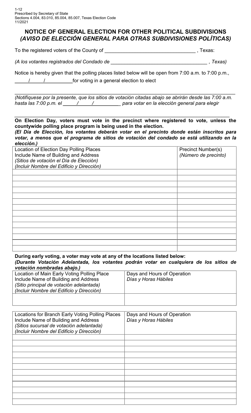 Form 1-12 - Fill Out, Sign Online and Download Fillable PDF, Texas ...