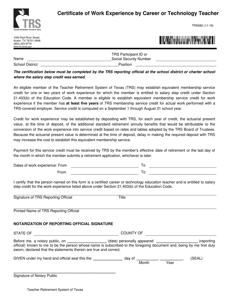 Form TRS582 - Fill Out, Sign Online and Download Fillable PDF, Texas ...