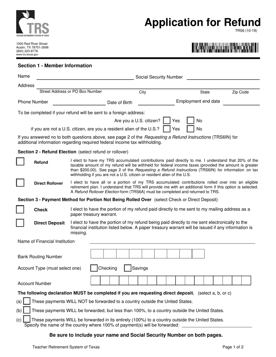 Form TRS6 - Fill Out, Sign Online and Download Fillable PDF, Texas ...