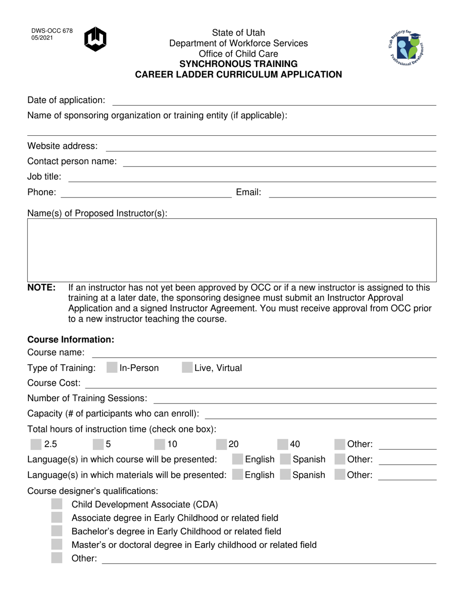 Form DWS-OCC678 - Fill Out, Sign Online and Download Fillable PDF, Utah ...