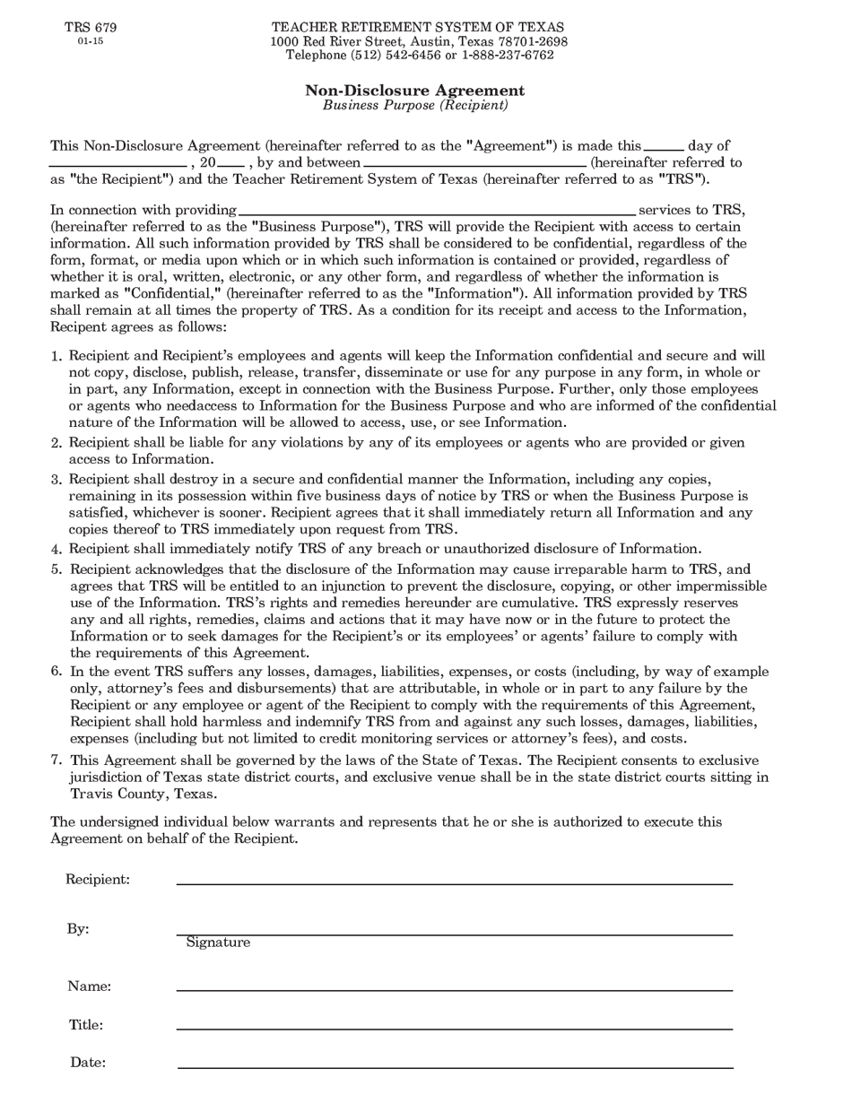 Form TRS679 - Fill Out, Sign Online and Download Printable PDF, Texas ...