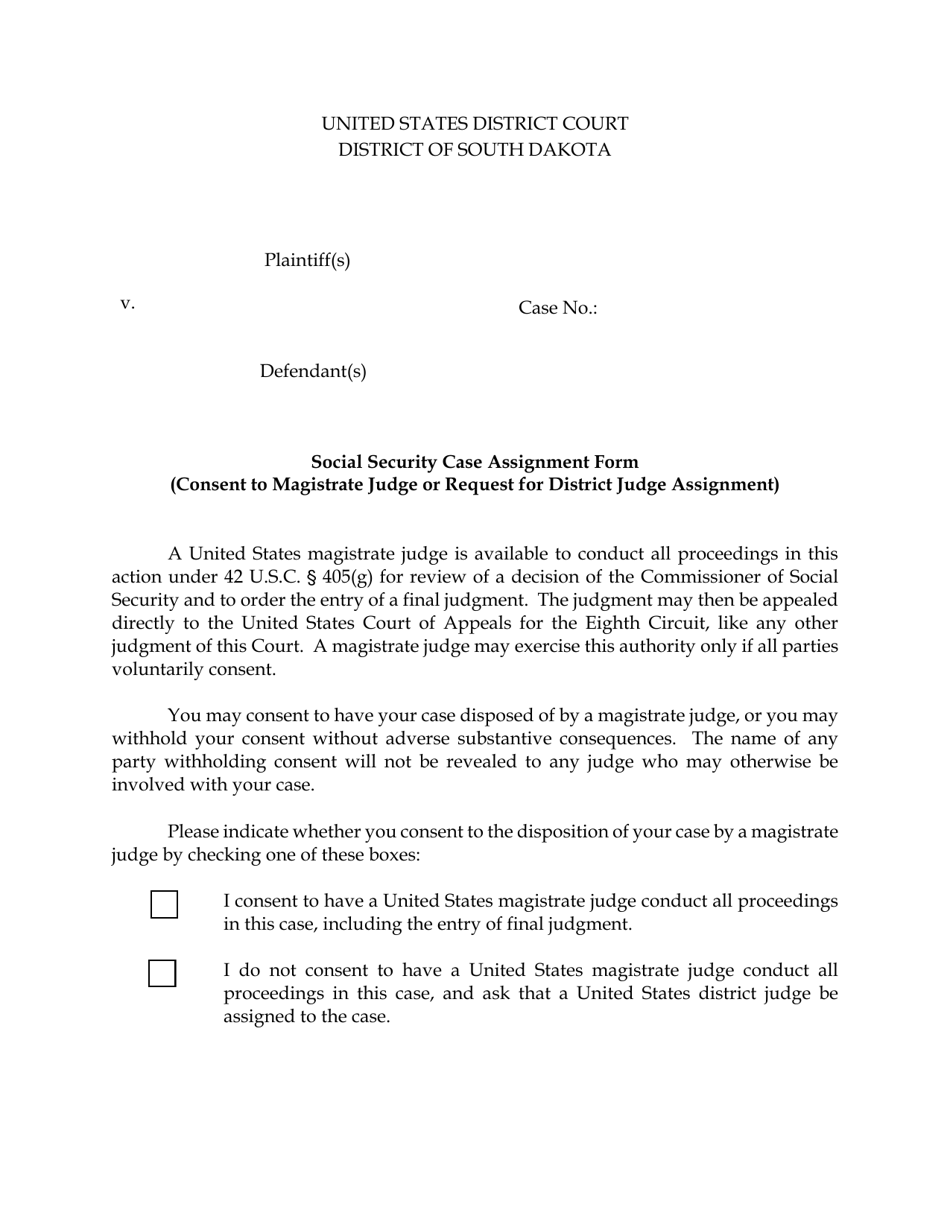 South Dakota Social Security Case Assignment Form (Consent to ...