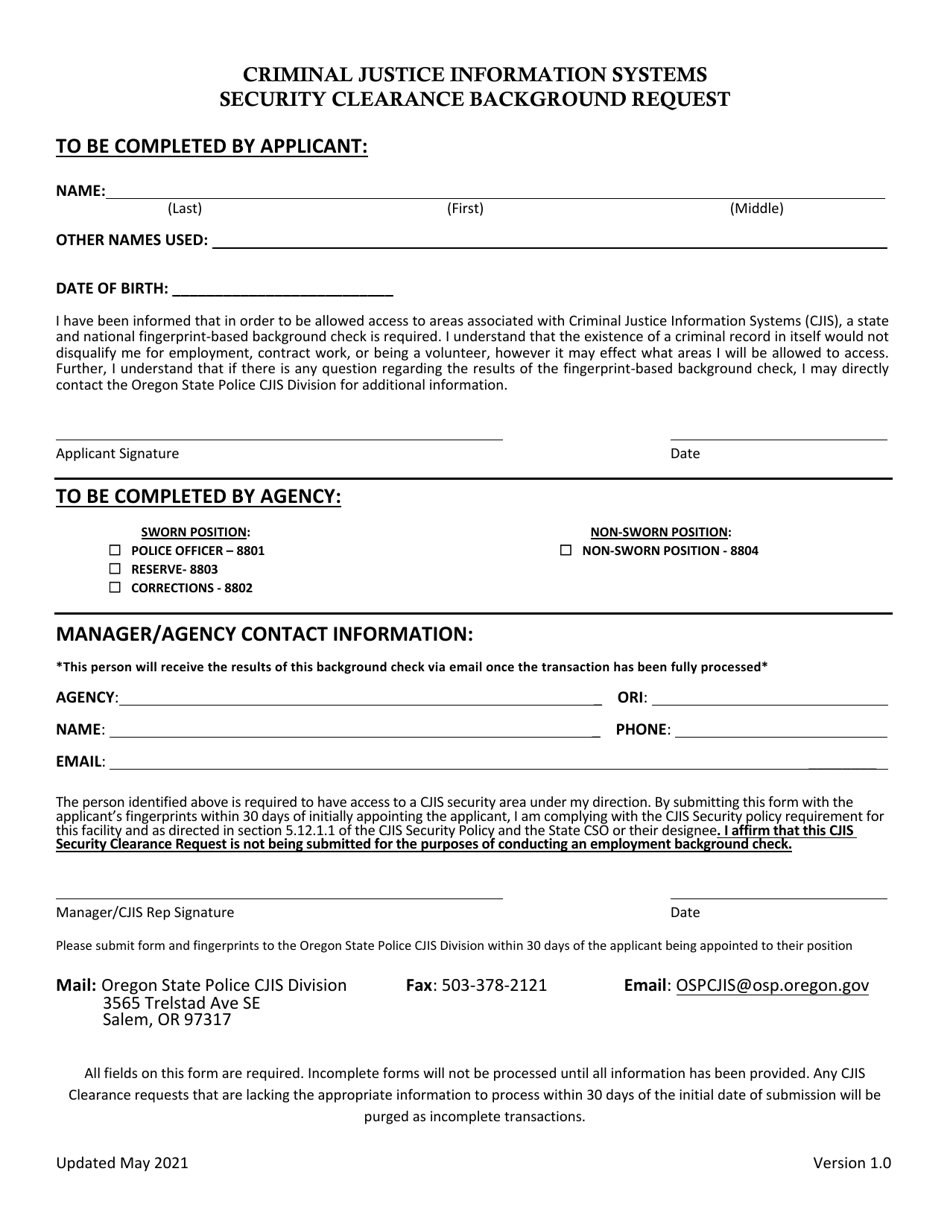 Oregon Security Clearance Background Request - Fill Out, Sign Online and Download PDF ...