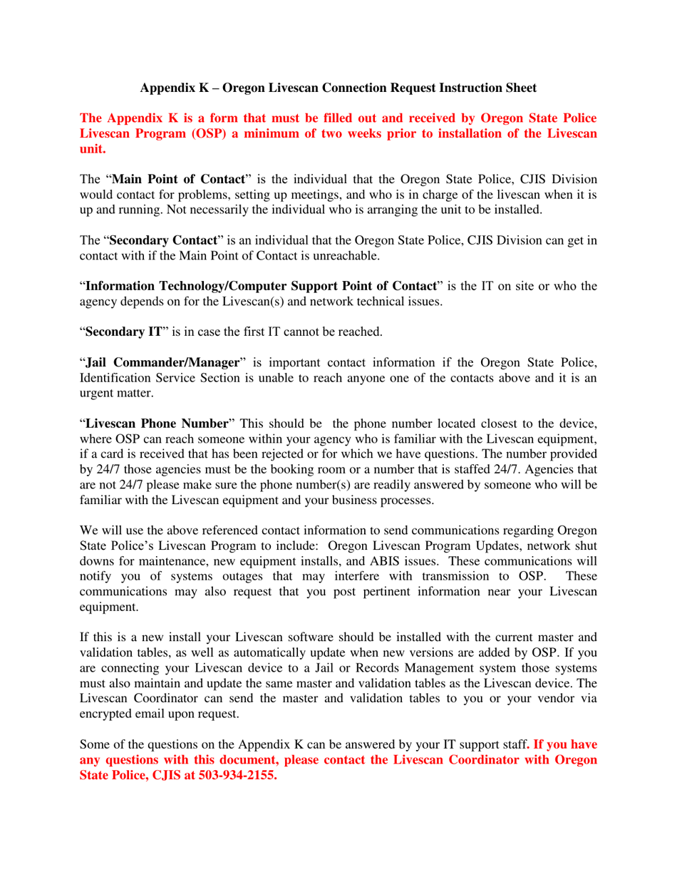 Oregon Oregon Livescan Connection Request - Fill Out, Sign Online and ...